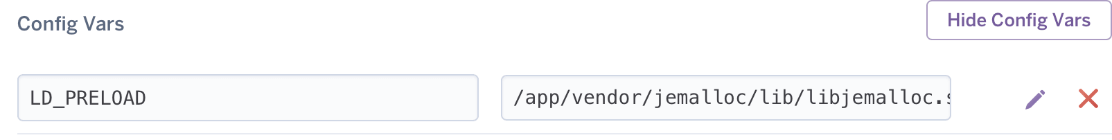 Screenshot of the Heroku dashboard opened on the environment variables tab Screenshot of the Heroku dashboard opened on the environment variables tab